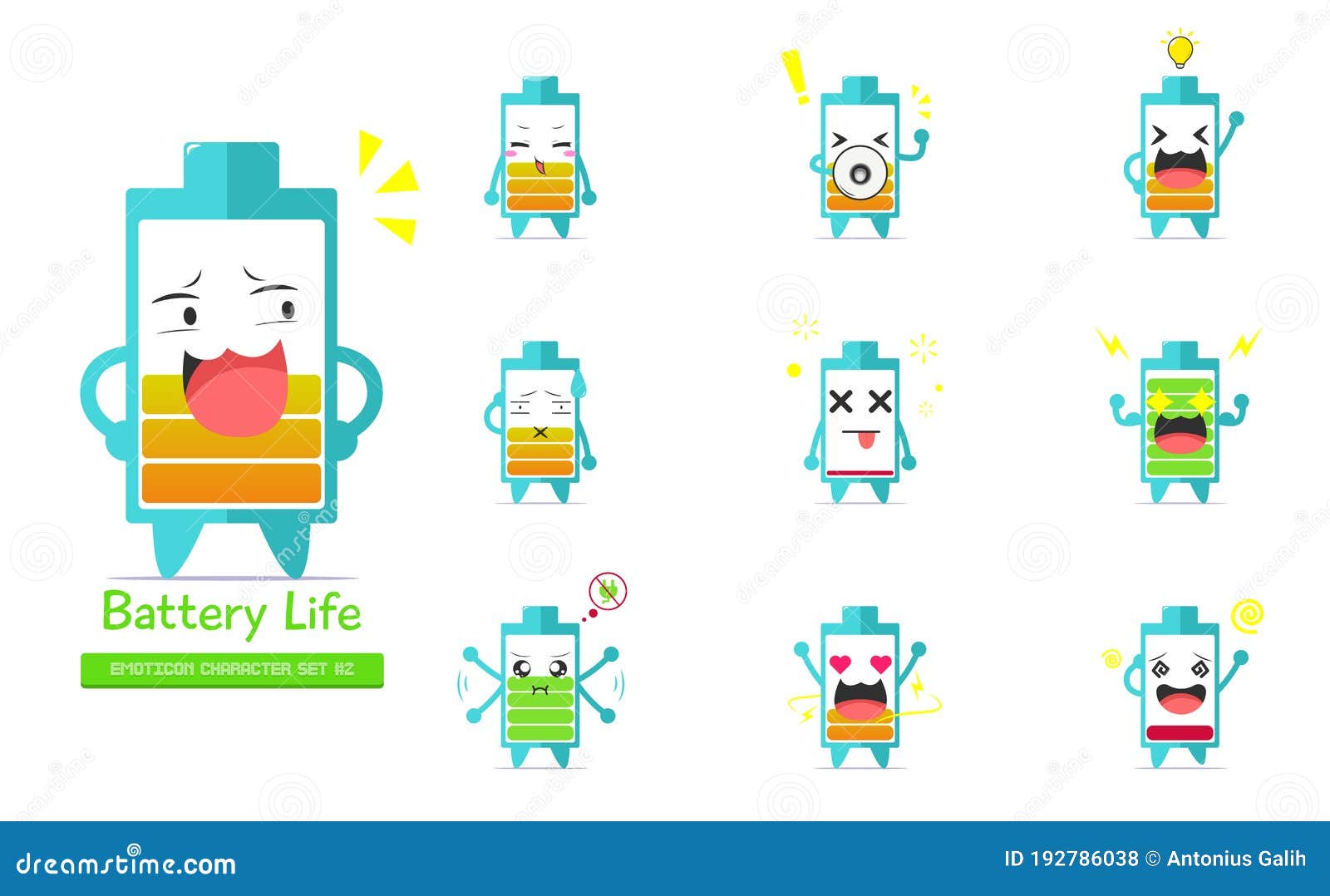 Battery Life Emoticon Character Set #2 Stock Vector - Illustration of ...