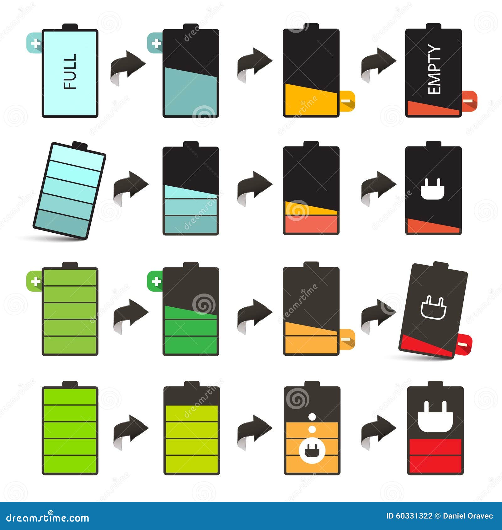 Battery Life Vector Icons Set Stock Vector - Illustration of metal ...