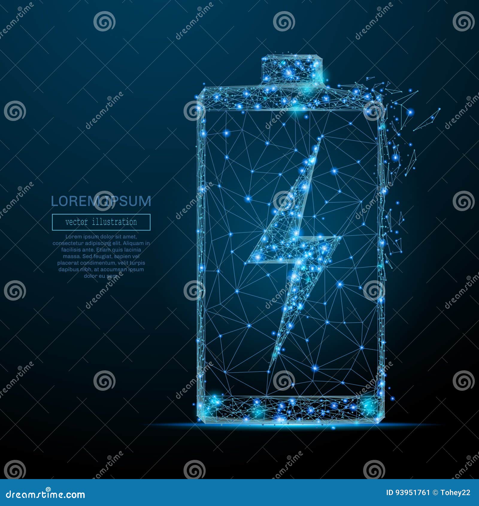 Battery with Lightning Low Poly Blue Stock Vector - Illustration of ...