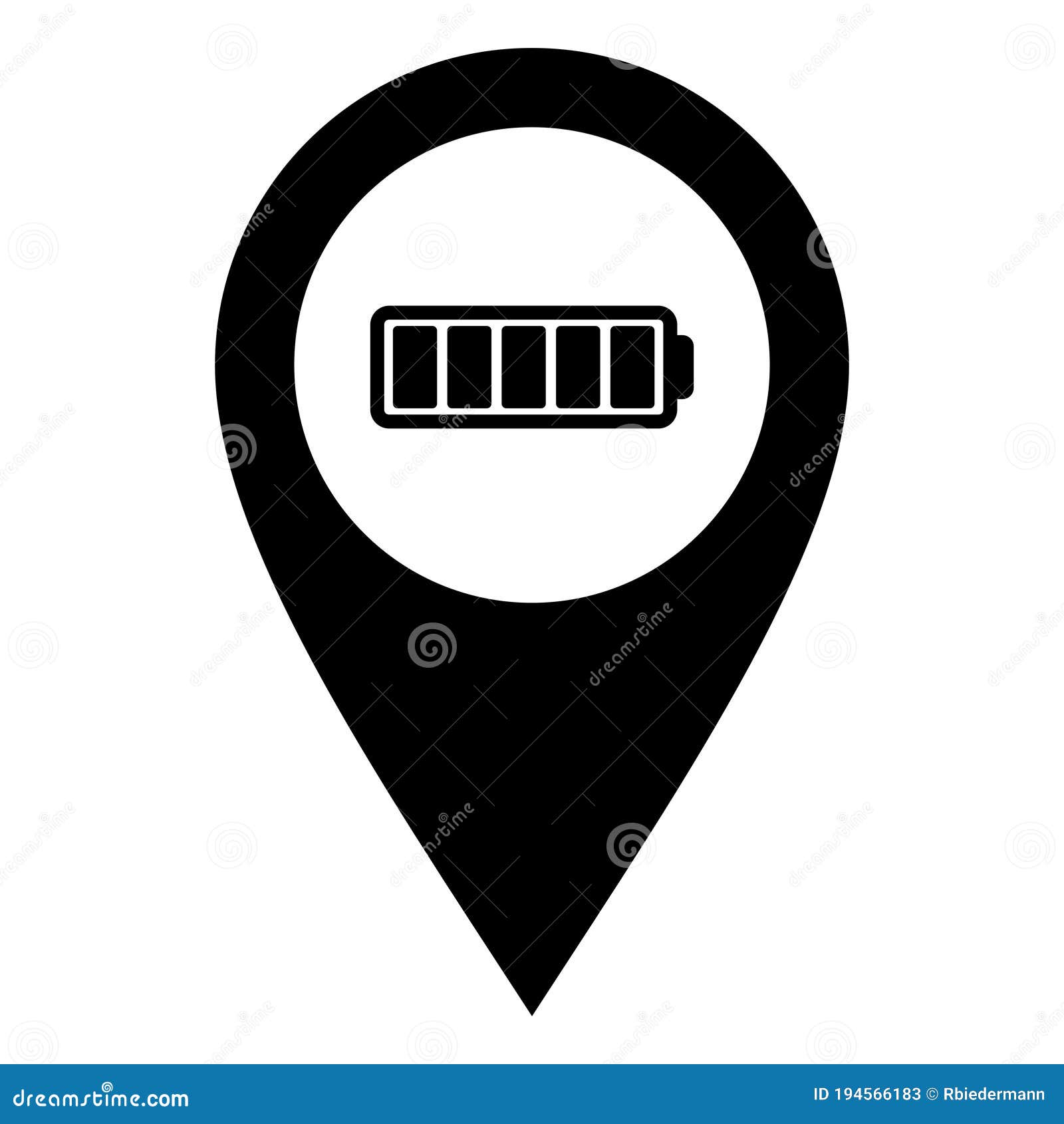 Battery and location pin stock vector. Illustration of symbol - 194566183
