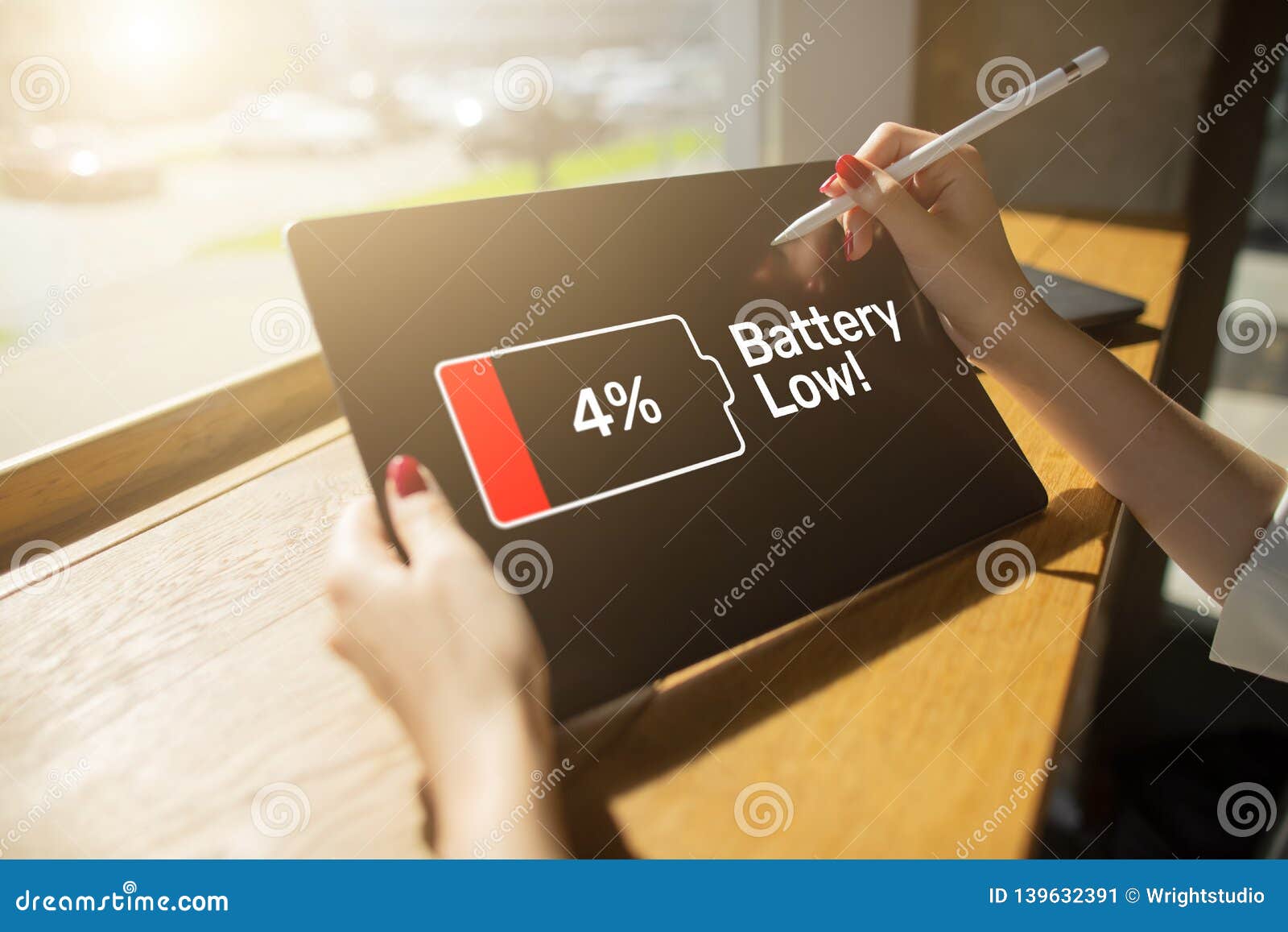 Battery Low Message on Mobile Device Screen. Internet and Technology ...