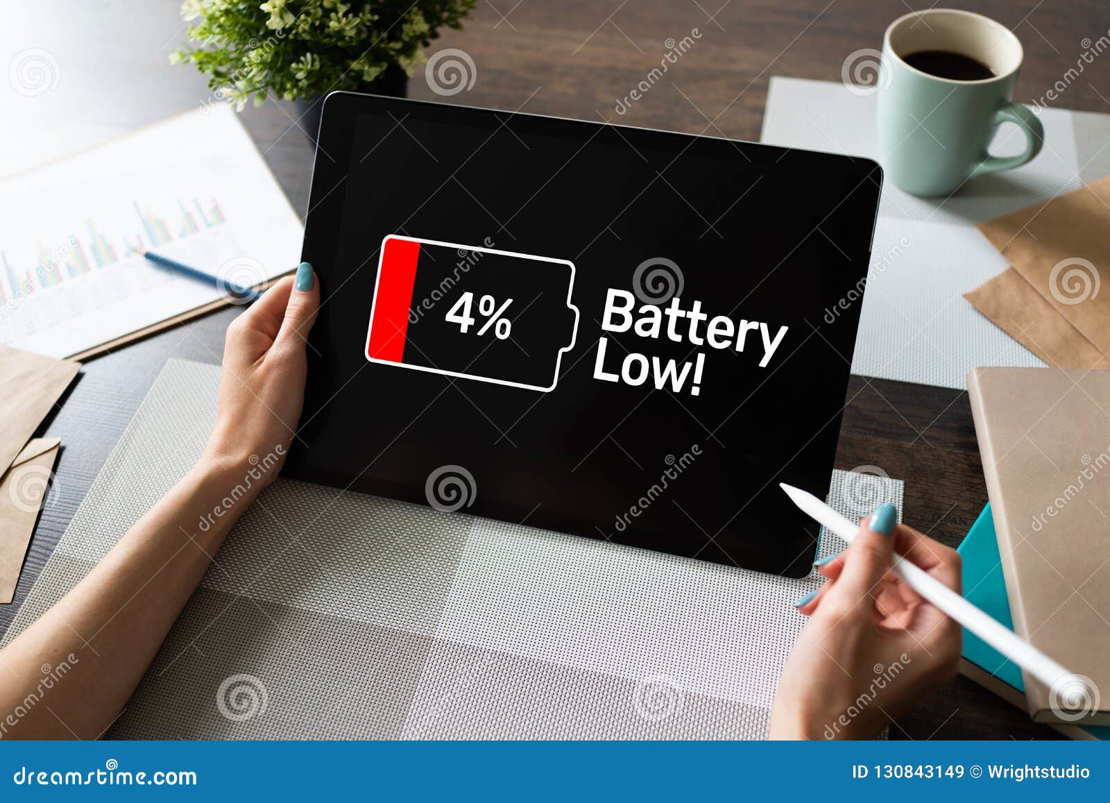 Battery Low Message on Mobile Device Screen. Internet and Technology ...
