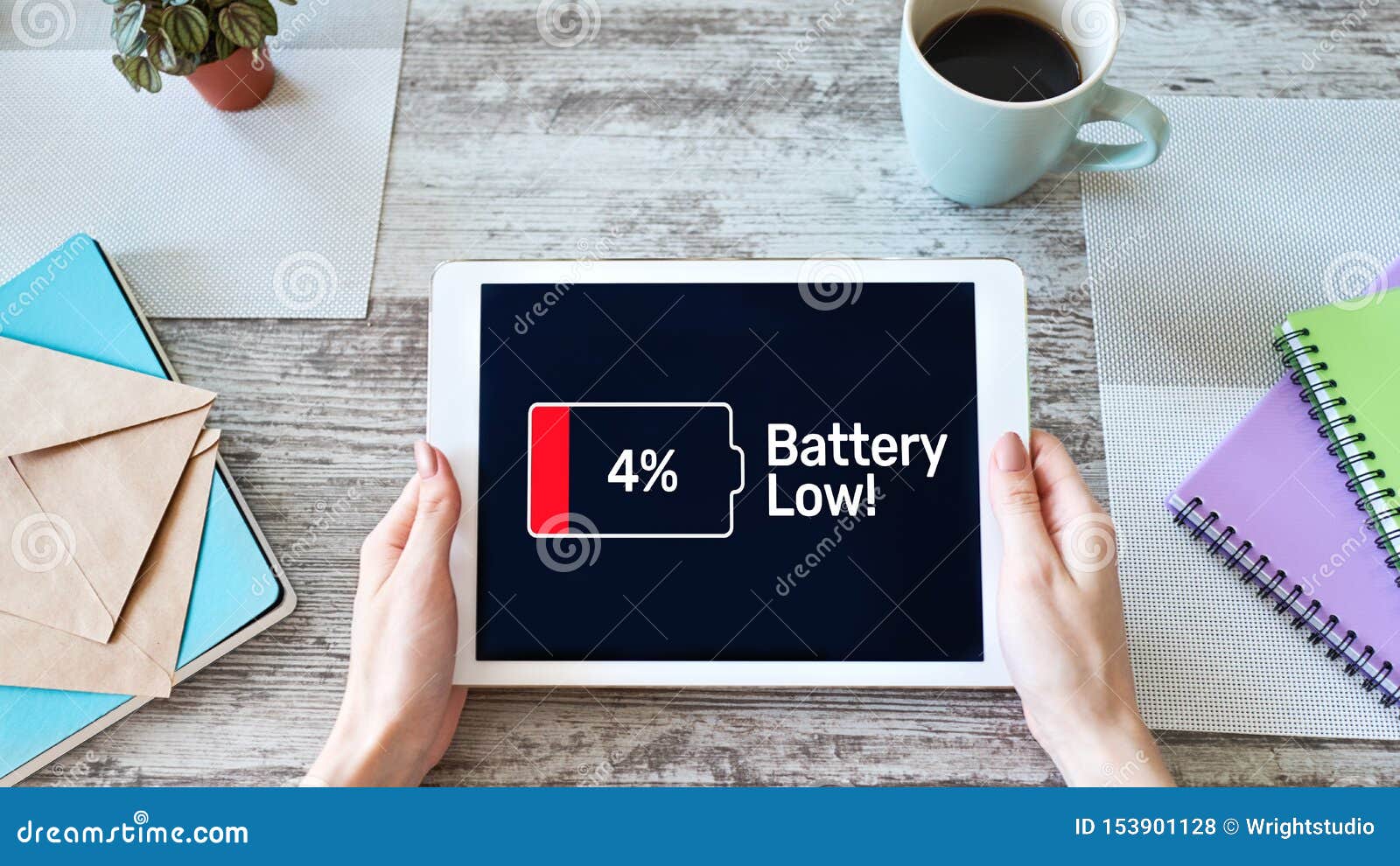 Battery Low Message on Mobile Device Screen. Internet and Technology ...