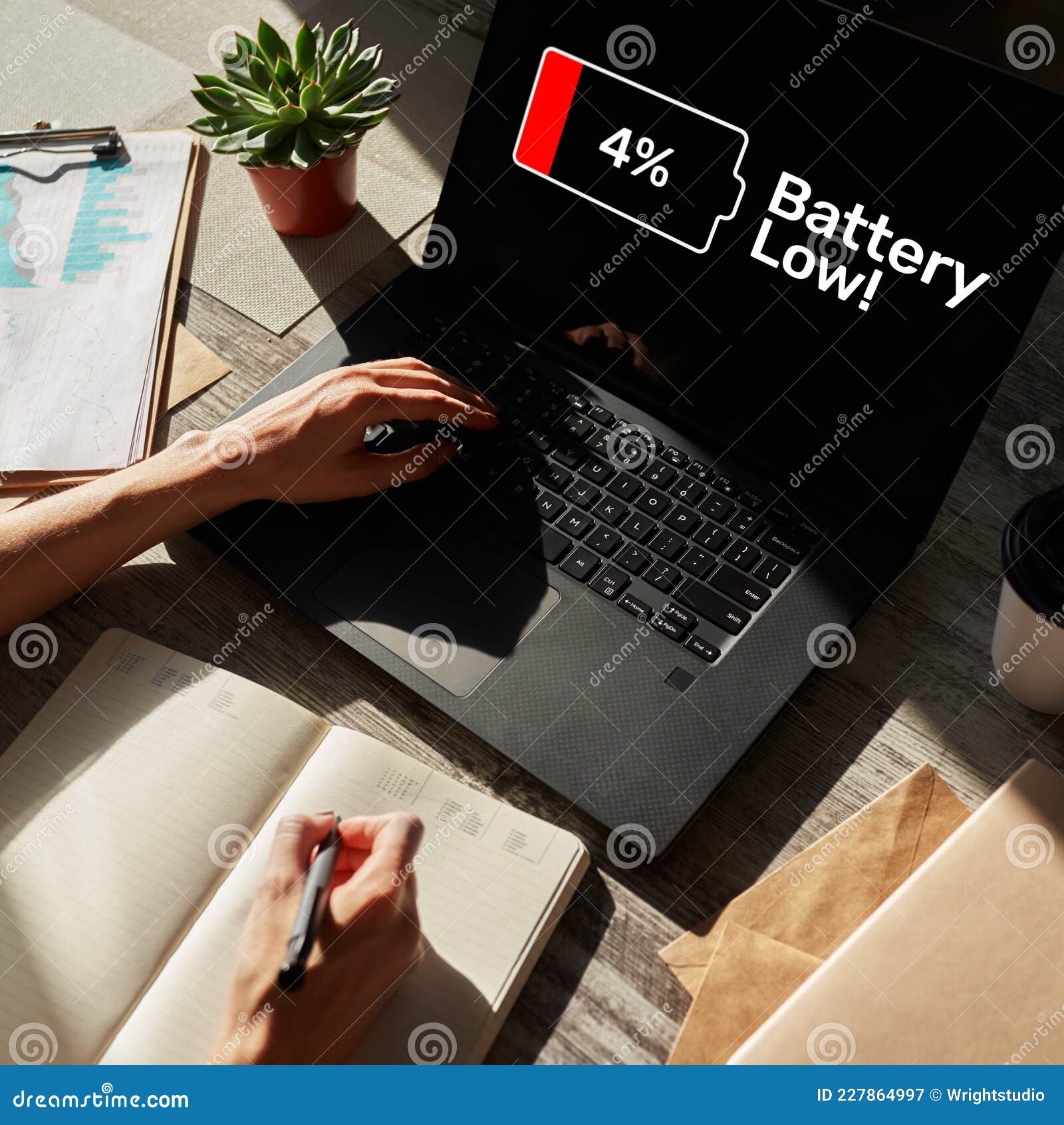 Battery Low Message on Mobile Device Screen. Internet and Technology ...