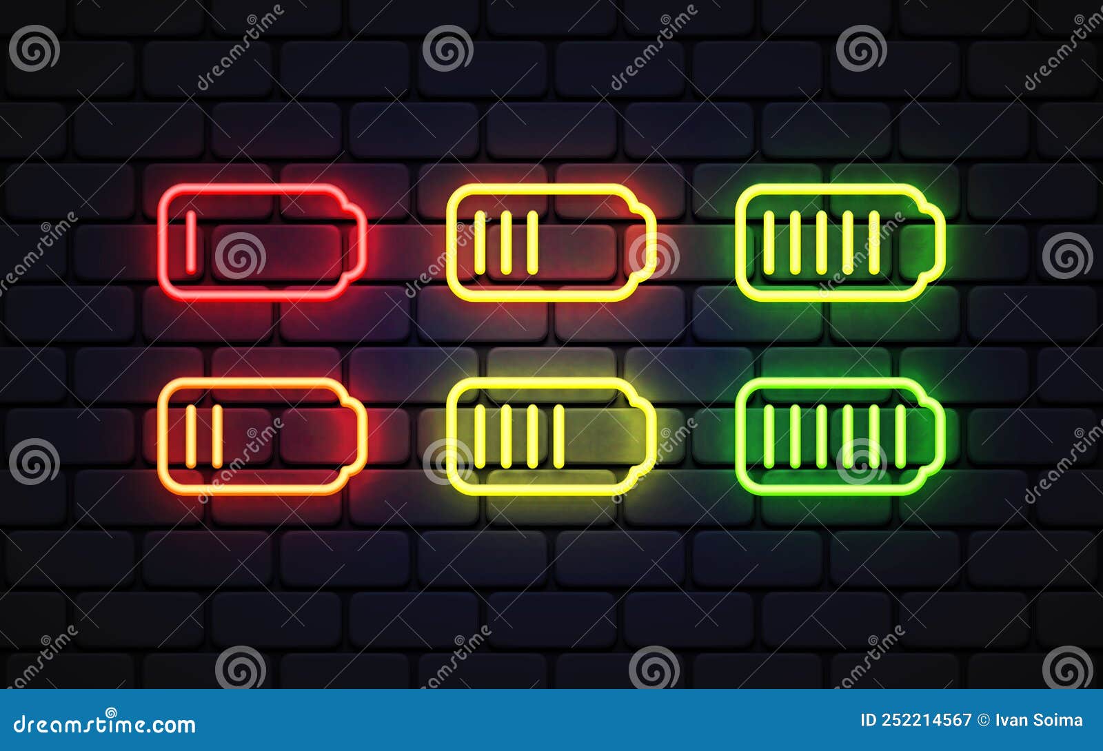 Battery Neon in 3d Style on Dark Background. Abstract Illustration with ...