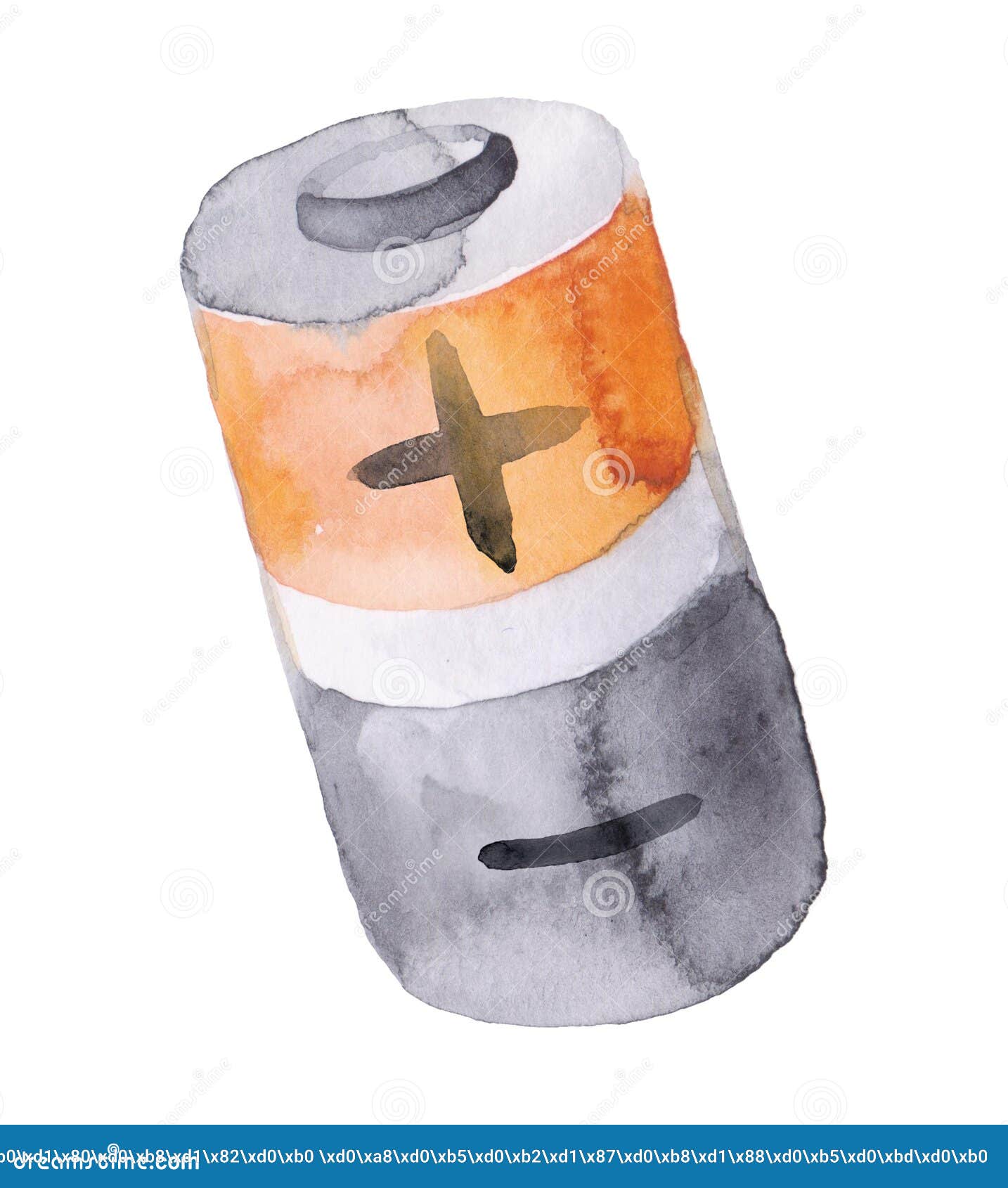 Battery in Orange and Black Watercolor Design Element Stock ...