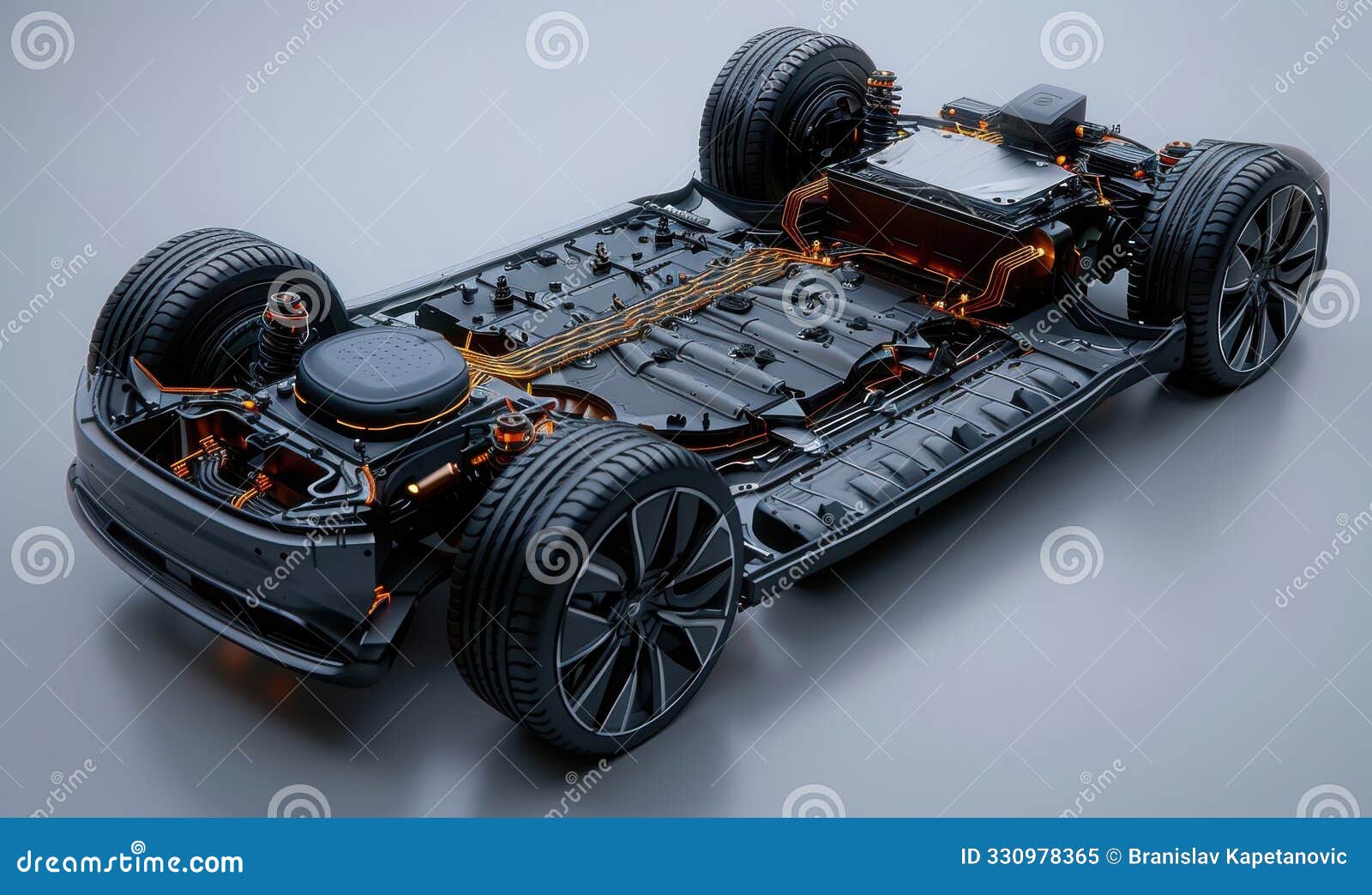 Battery Pack and Components of an Electric Car Displayed on a ...