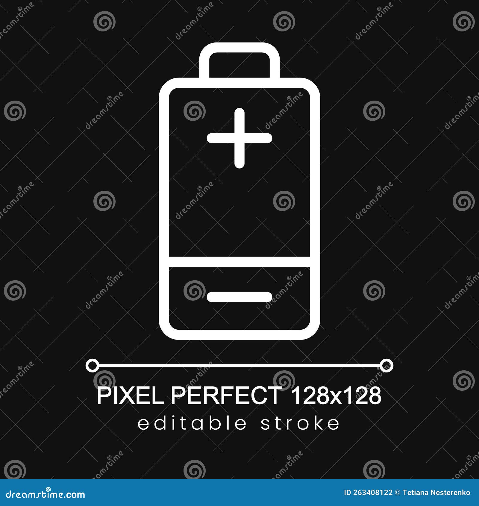 Battery Pixel Perfect White Linear Icon for Dark Theme Stock Vector ...