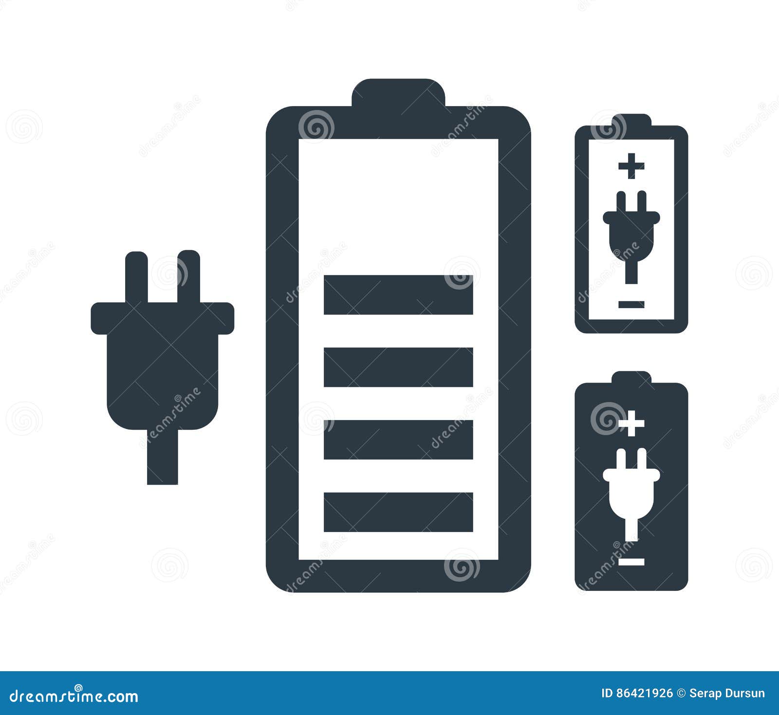 Battery with Power Plug Icon Set Stock Vector - Illustration of design ...