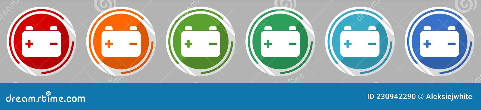 Battery, Power Storage Icon Set, Vector Illustration in 6 Colors ...