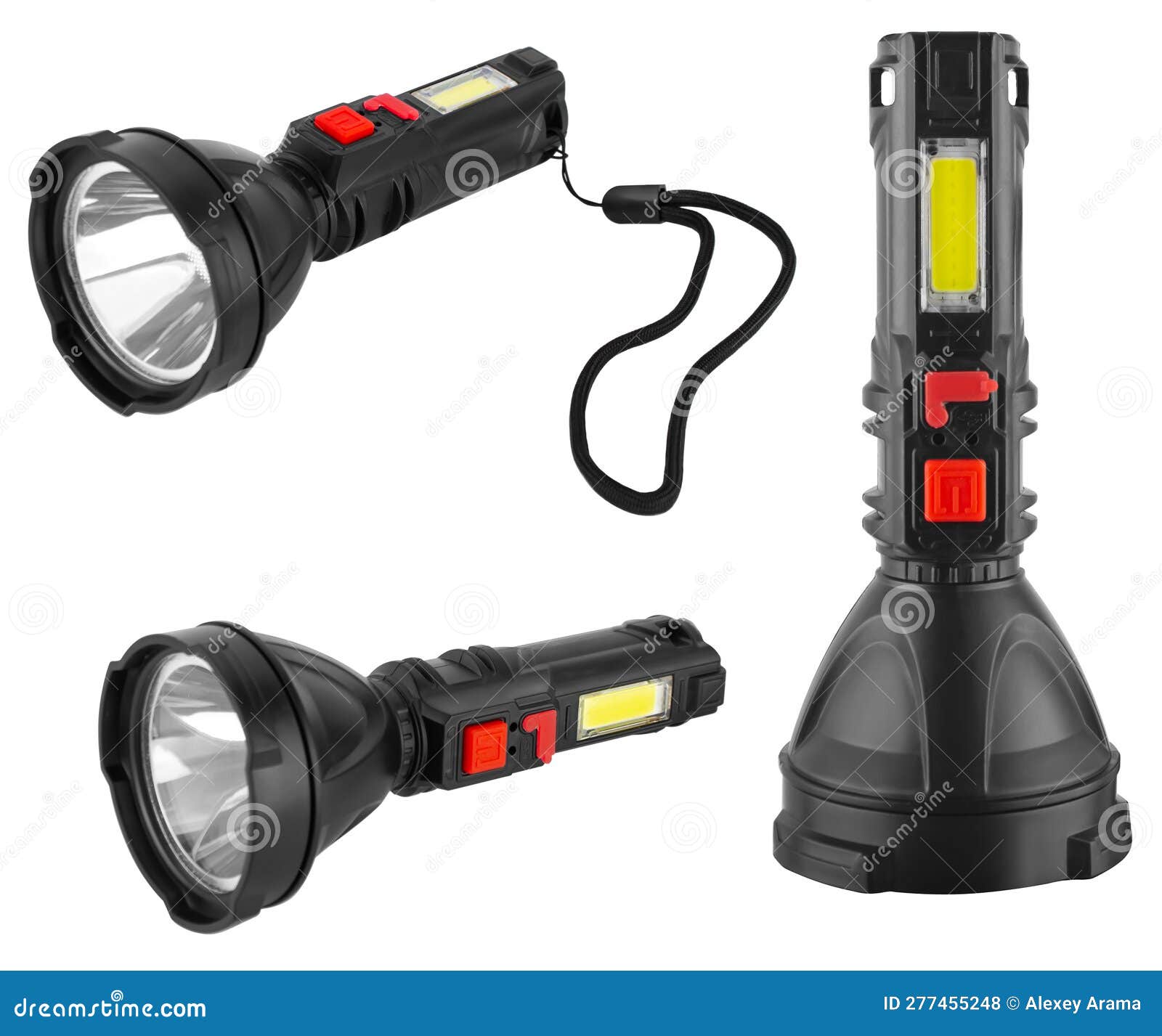 Battery-powered Flashlight, Hand-held, on a White Background Stock ...