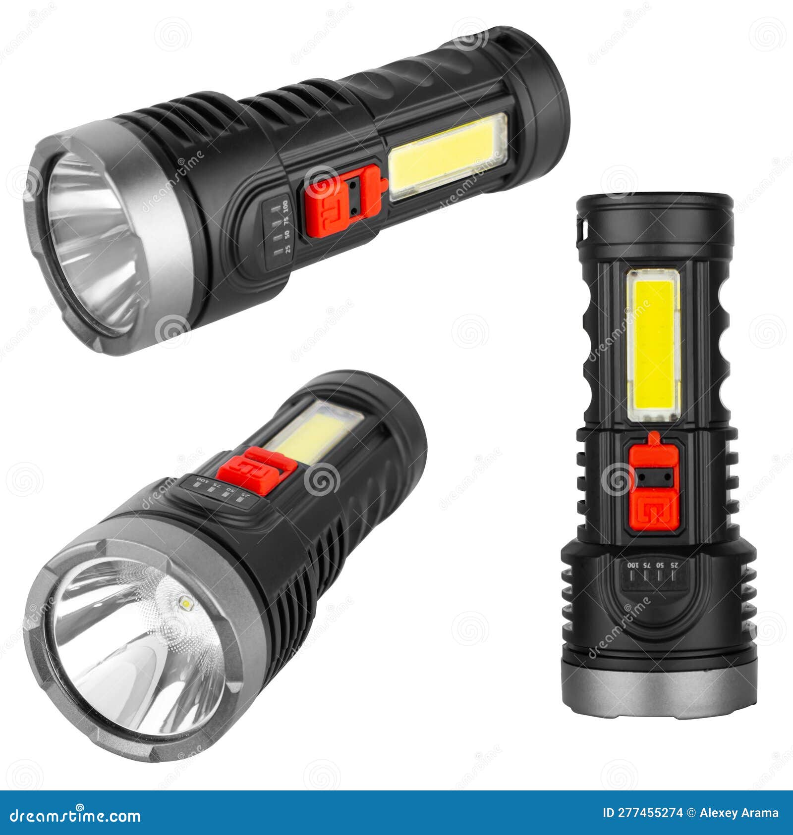 Battery-powered Flashlight, Hand-held, on a White Background Stock ...