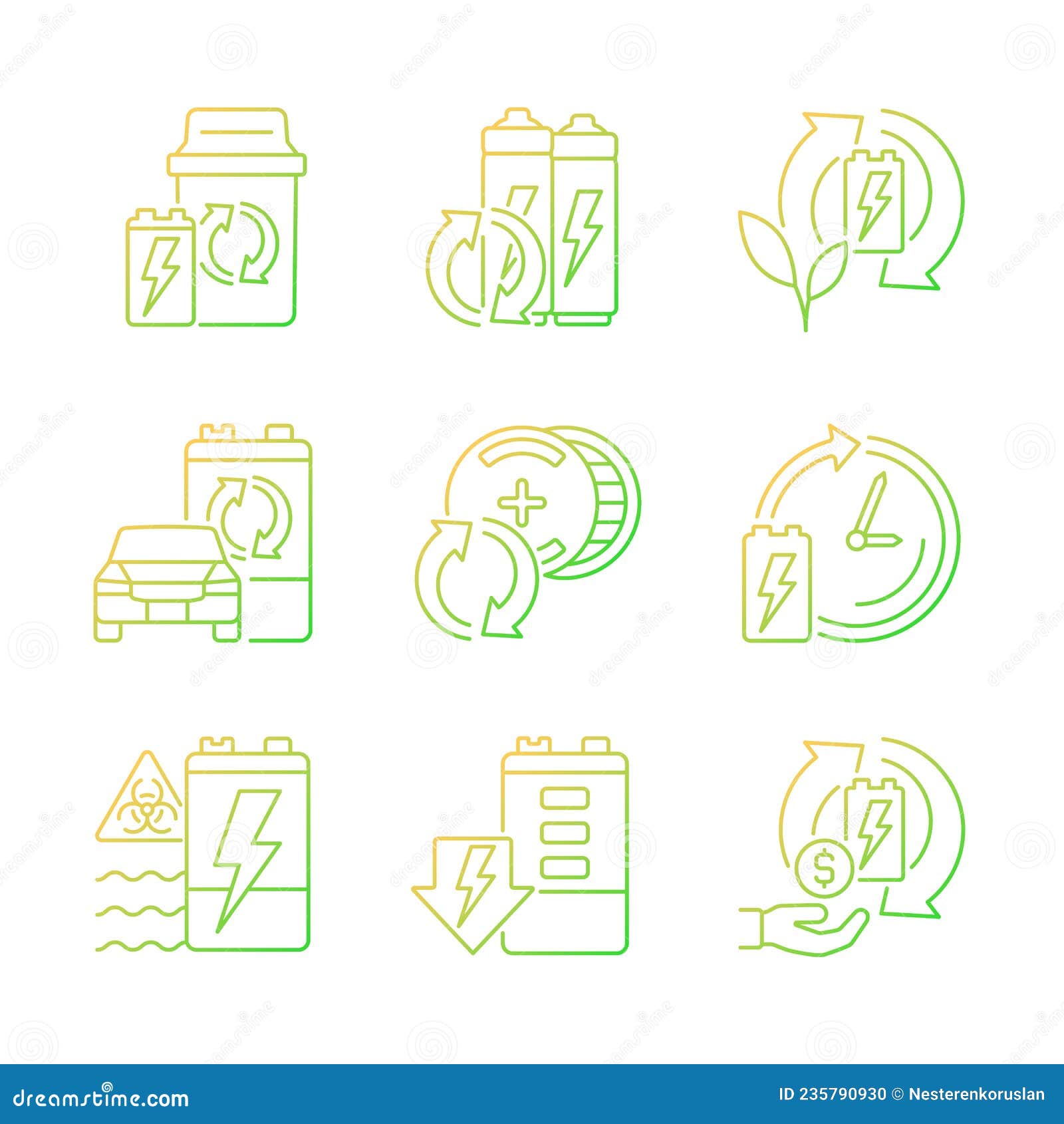 Battery Processing Gradient Linear Vector Icons Set Stock Vector ...