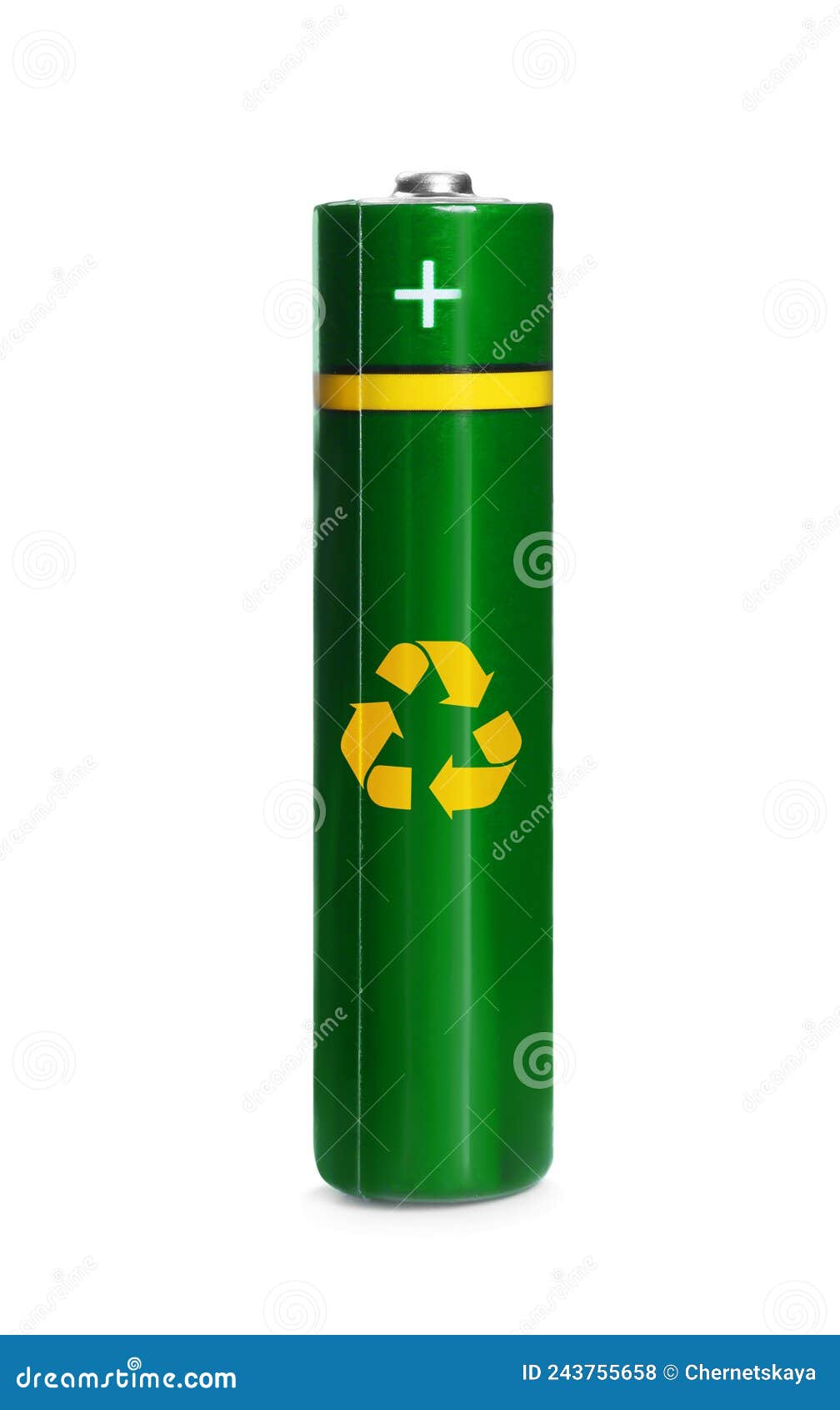 Battery with Recycle Symbol Isolated on White Stock Photo - Image of ...