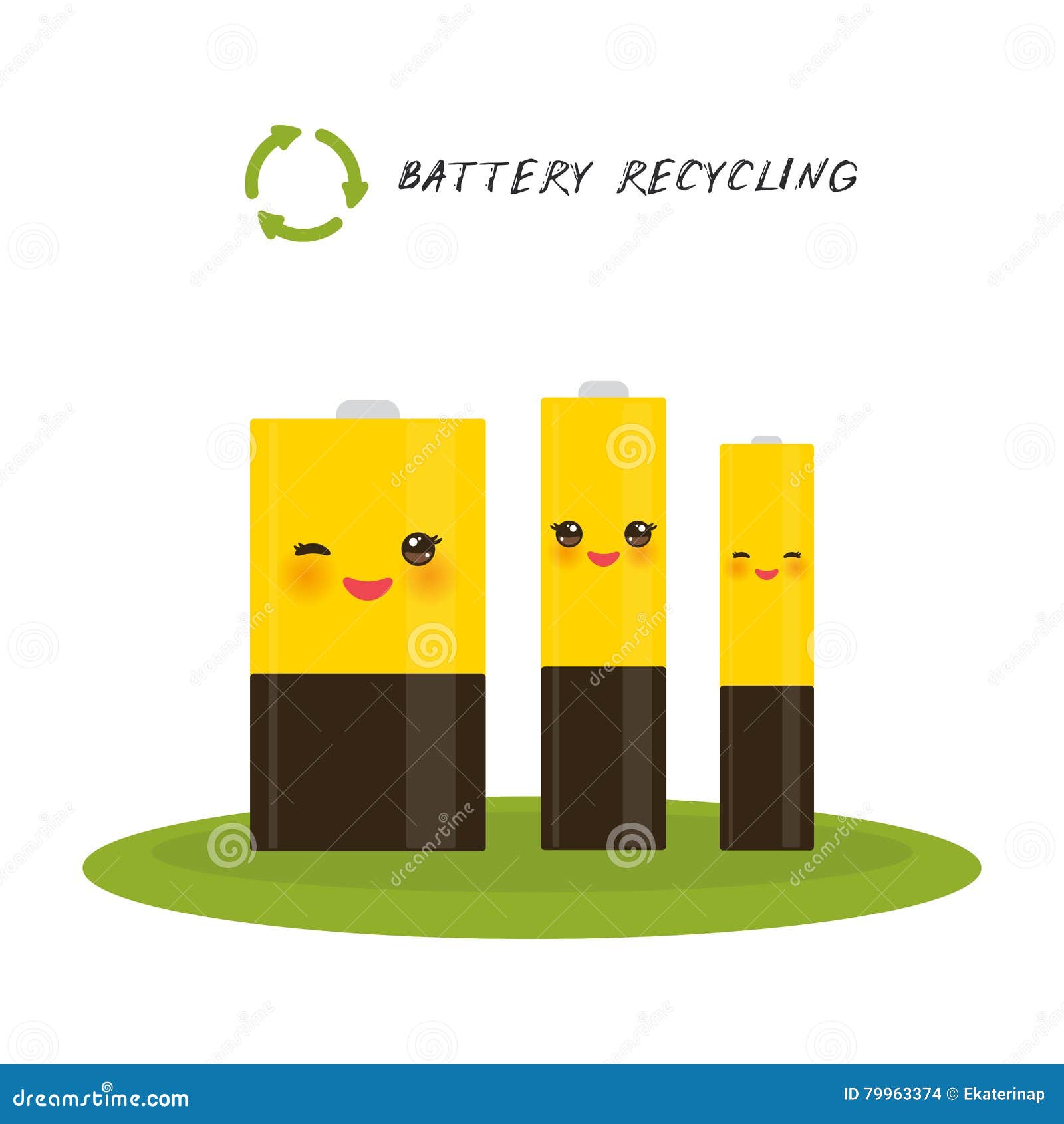 Battery Recycling, Set Of Three Batteries Smiling And Winking Eye ...