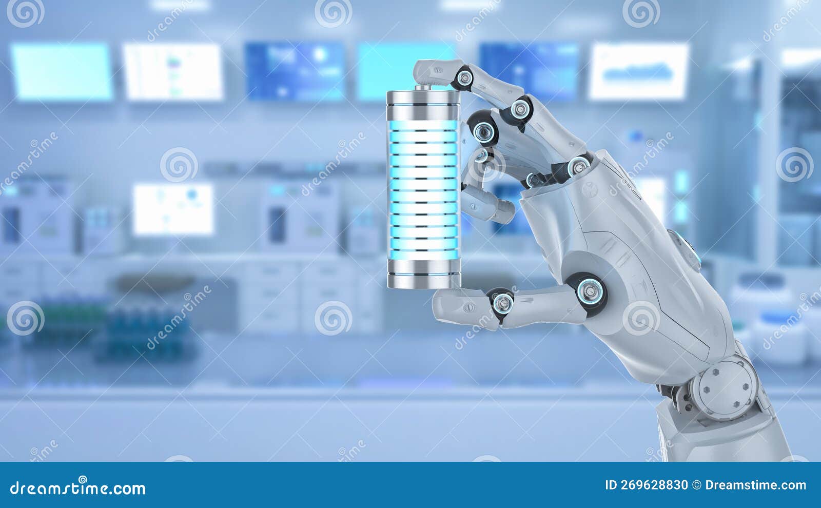 Battery Research and Development with Robot in Laboratory Stock ...