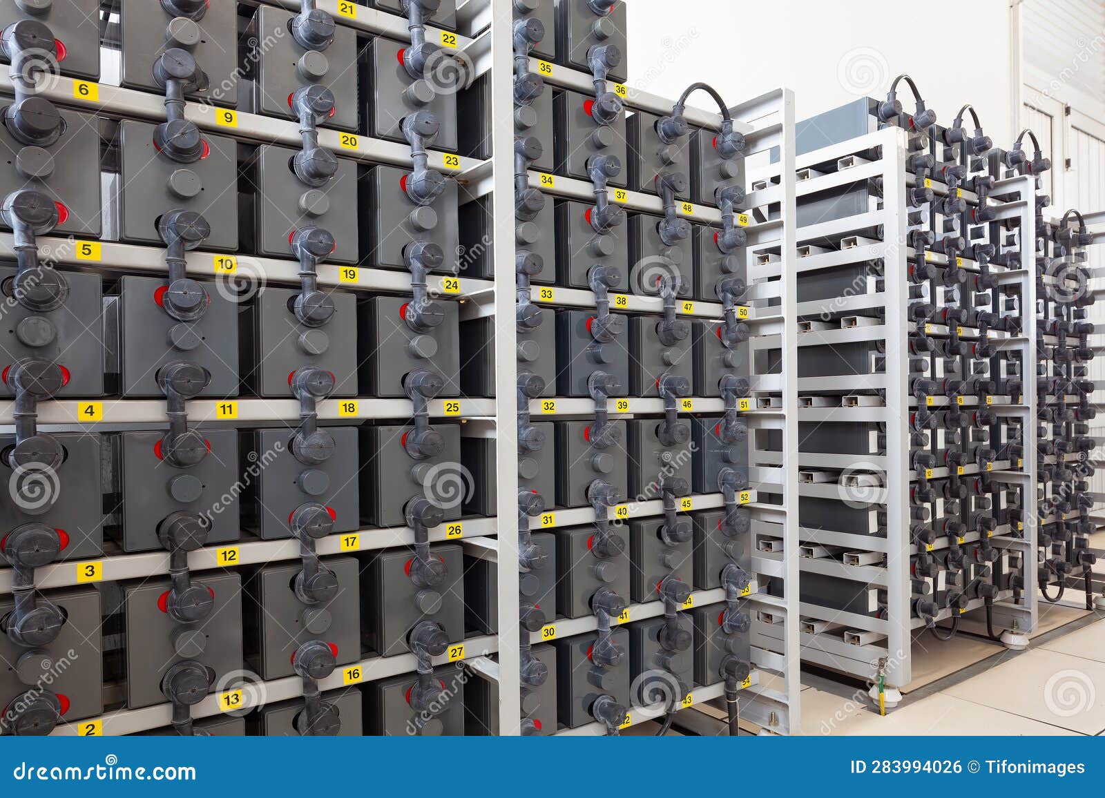 Battery Room, Rows Of Batteries In Industrial Backup Power System Stock ...