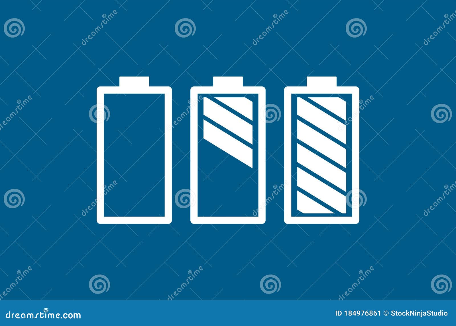 Battery Set Color on Blue Background. Blue Flat Style Vector ...