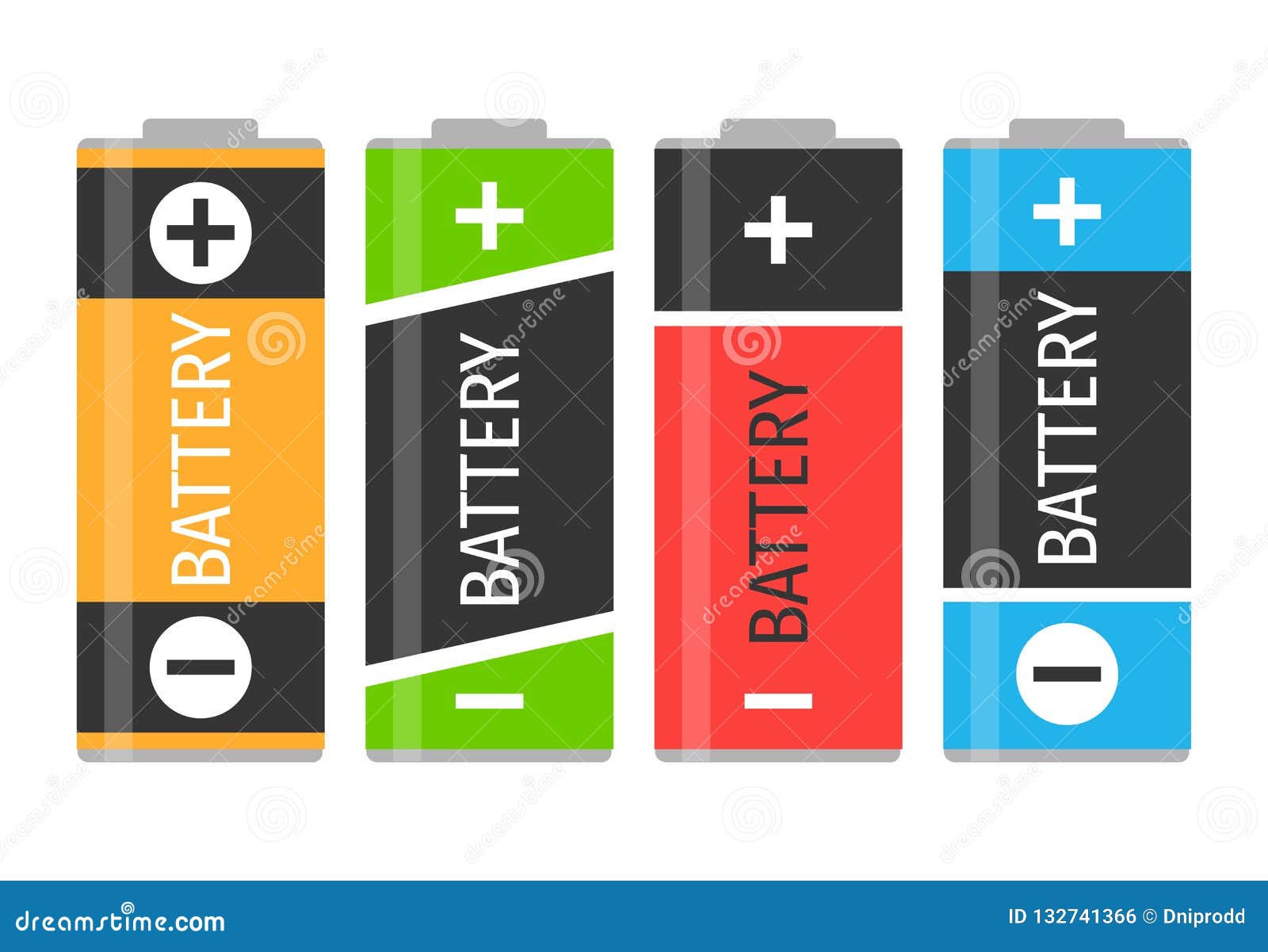 A Set of Four Colorful Batteries Stock Vector - Illustration of ...