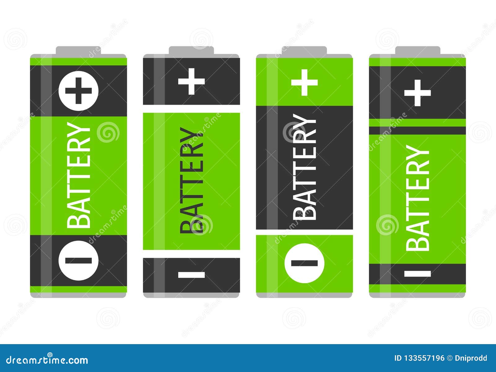 A Set of Four Green Batteries Stock Vector - Illustration of ...