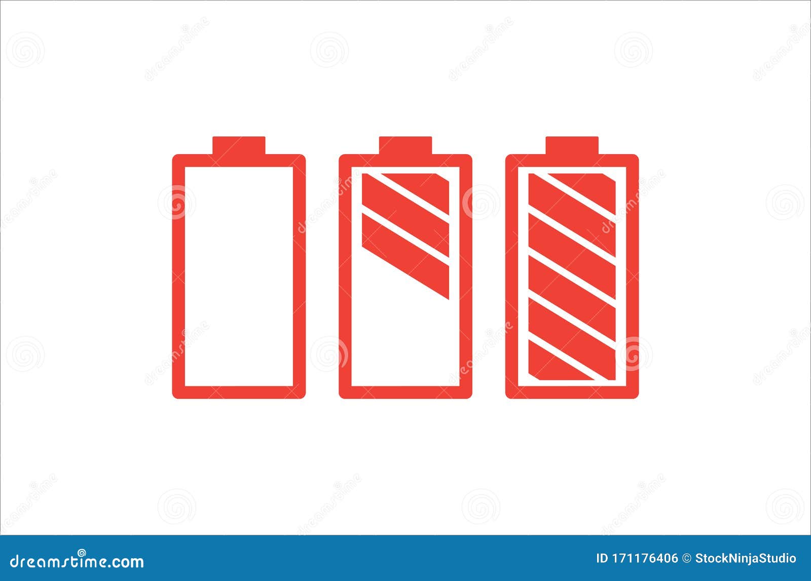 Battery Set Red Color on White Background. Red Flat Style Vector ...