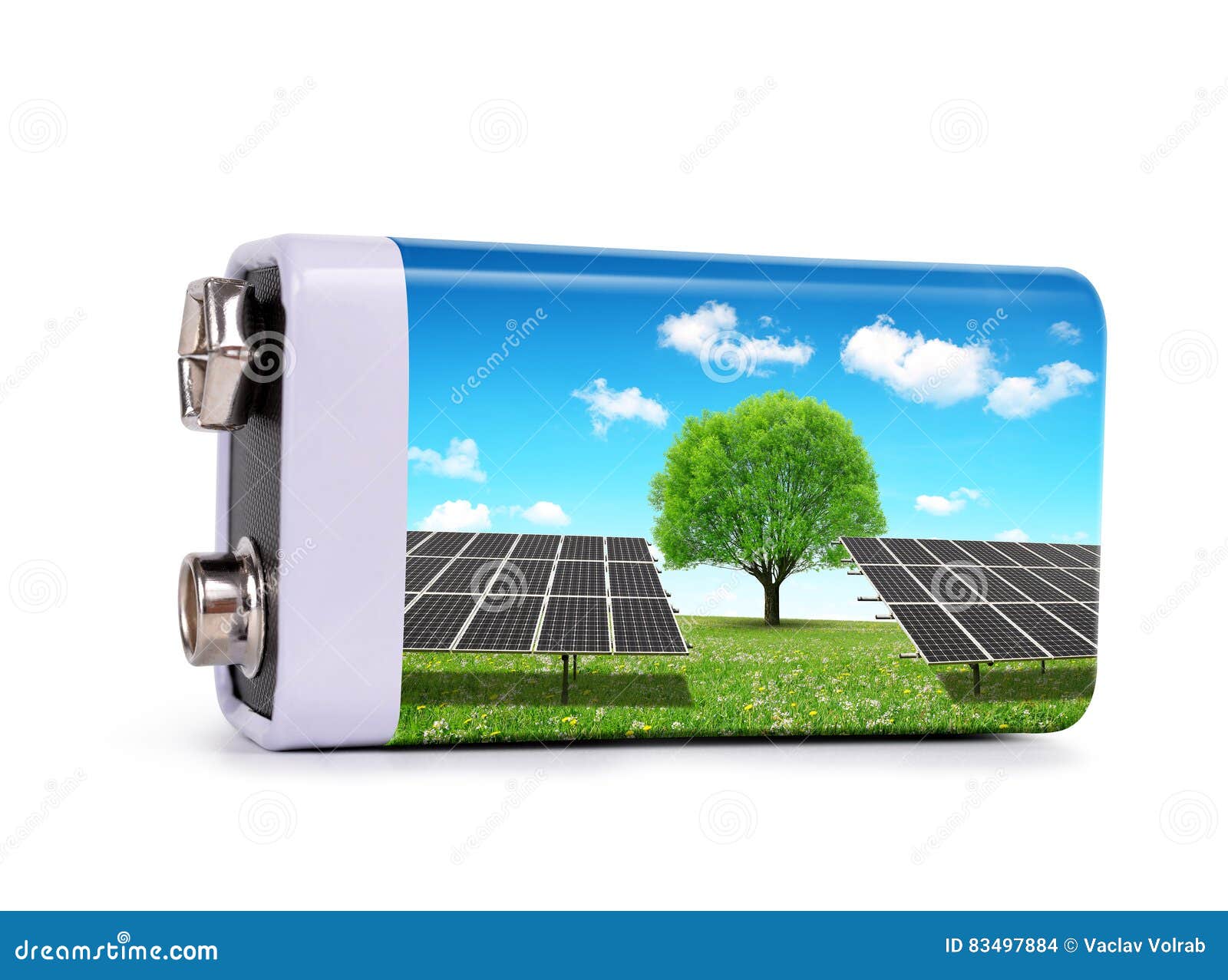 Battery with Solar Panels Isolated on White Background. Stock Photo ...