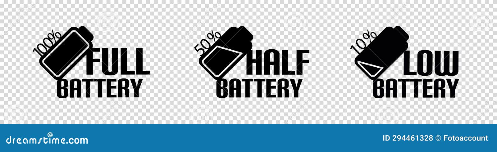 Battery Status Full Half Low Icons - Black Vector Illustrations ...