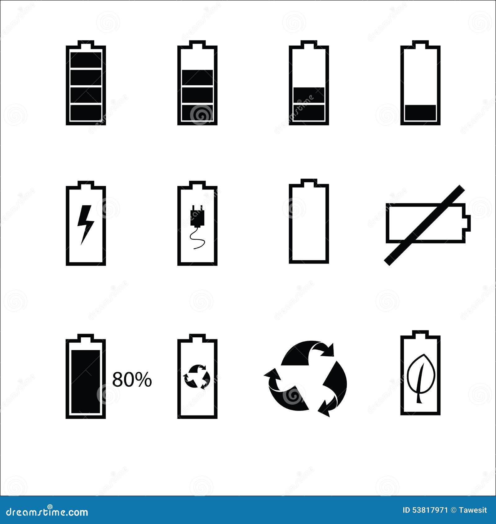 Battery status icons set stock vector. Illustration of electricity ...