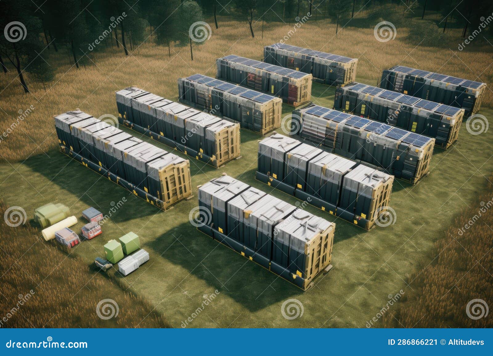 Battery Storage Units Arranged in a Grid Formation Stock Illustration ...