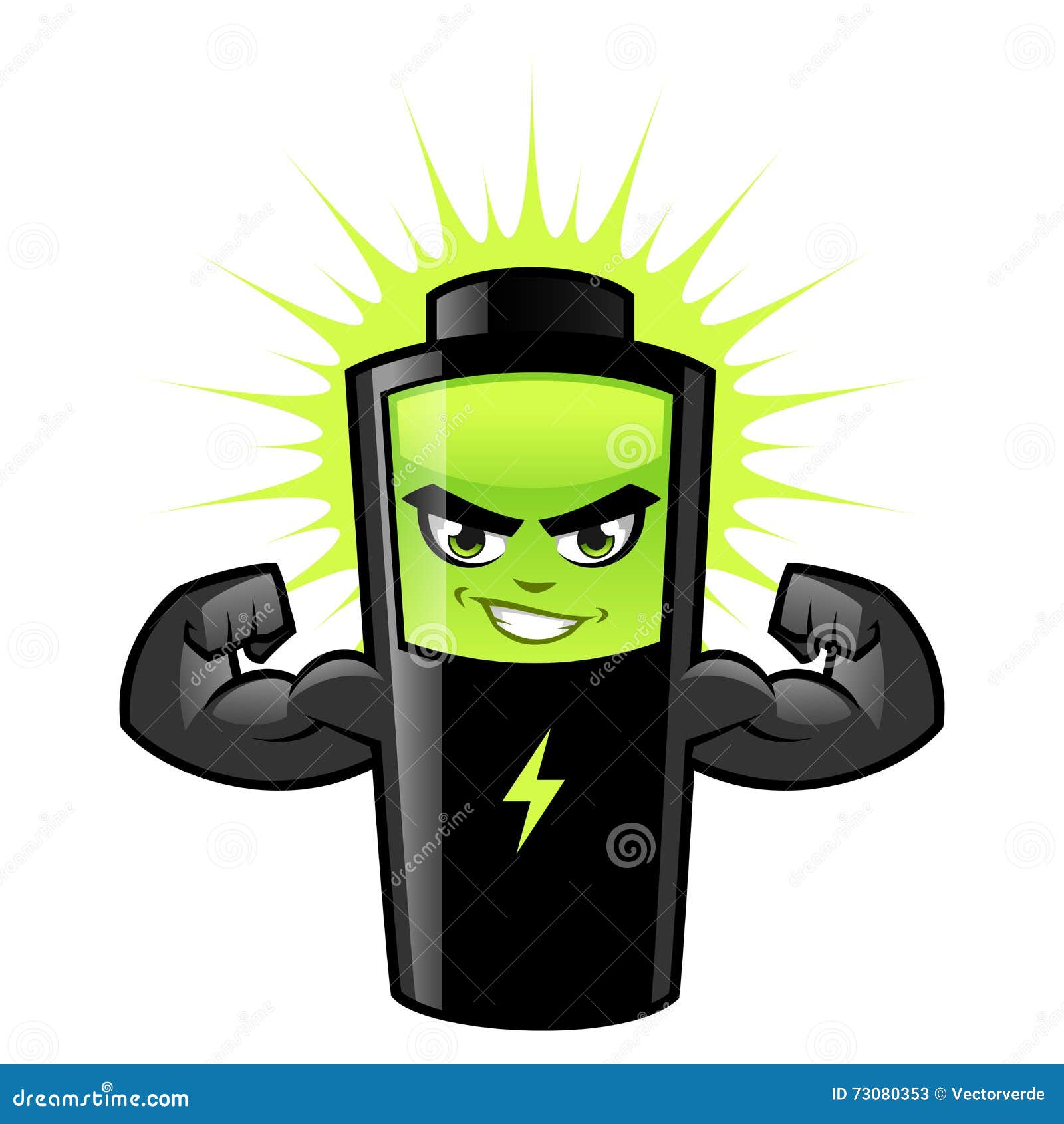 Strong Battery Man Standing And Shows His Muscles. Charging Indication ...