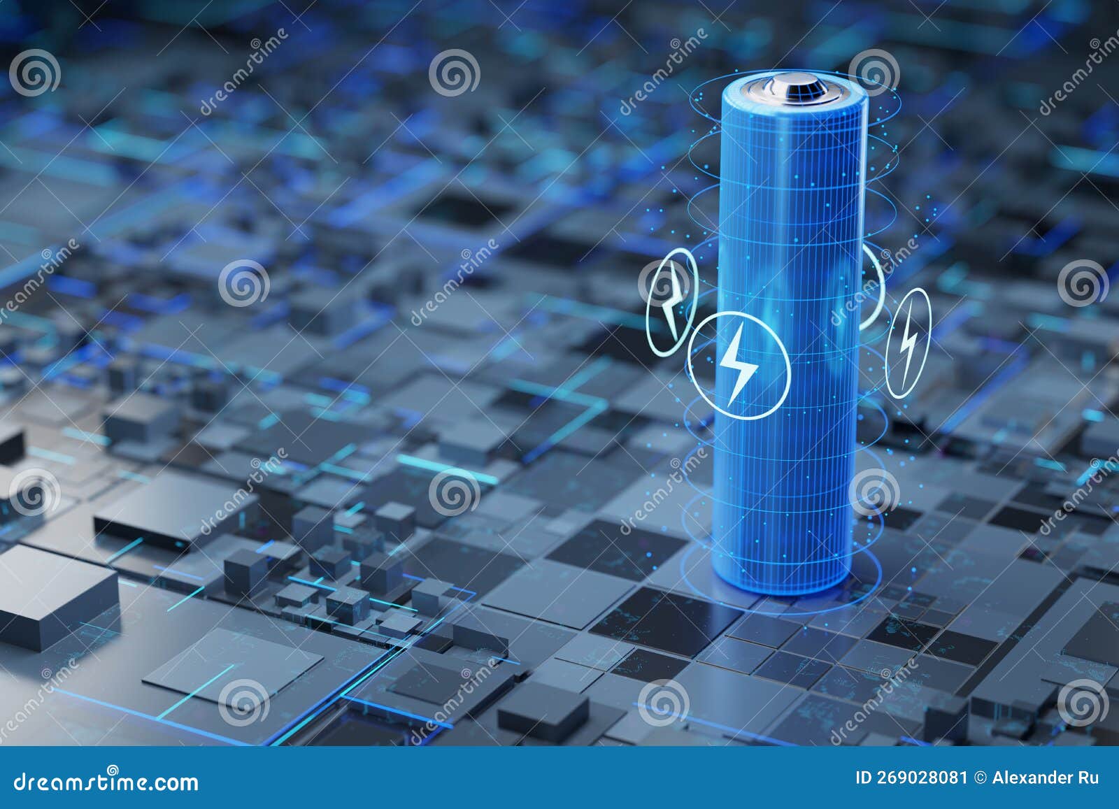 Battery on a Technological Background. Battery Fast Charging Concept ...