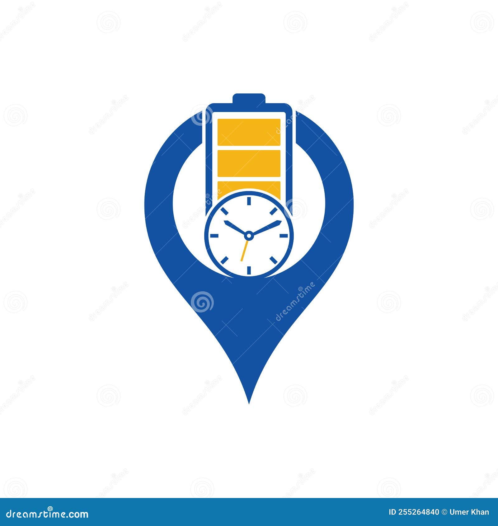 Battery Time Map Pin Shape Concept Logo Design Template. Stock Vector ...