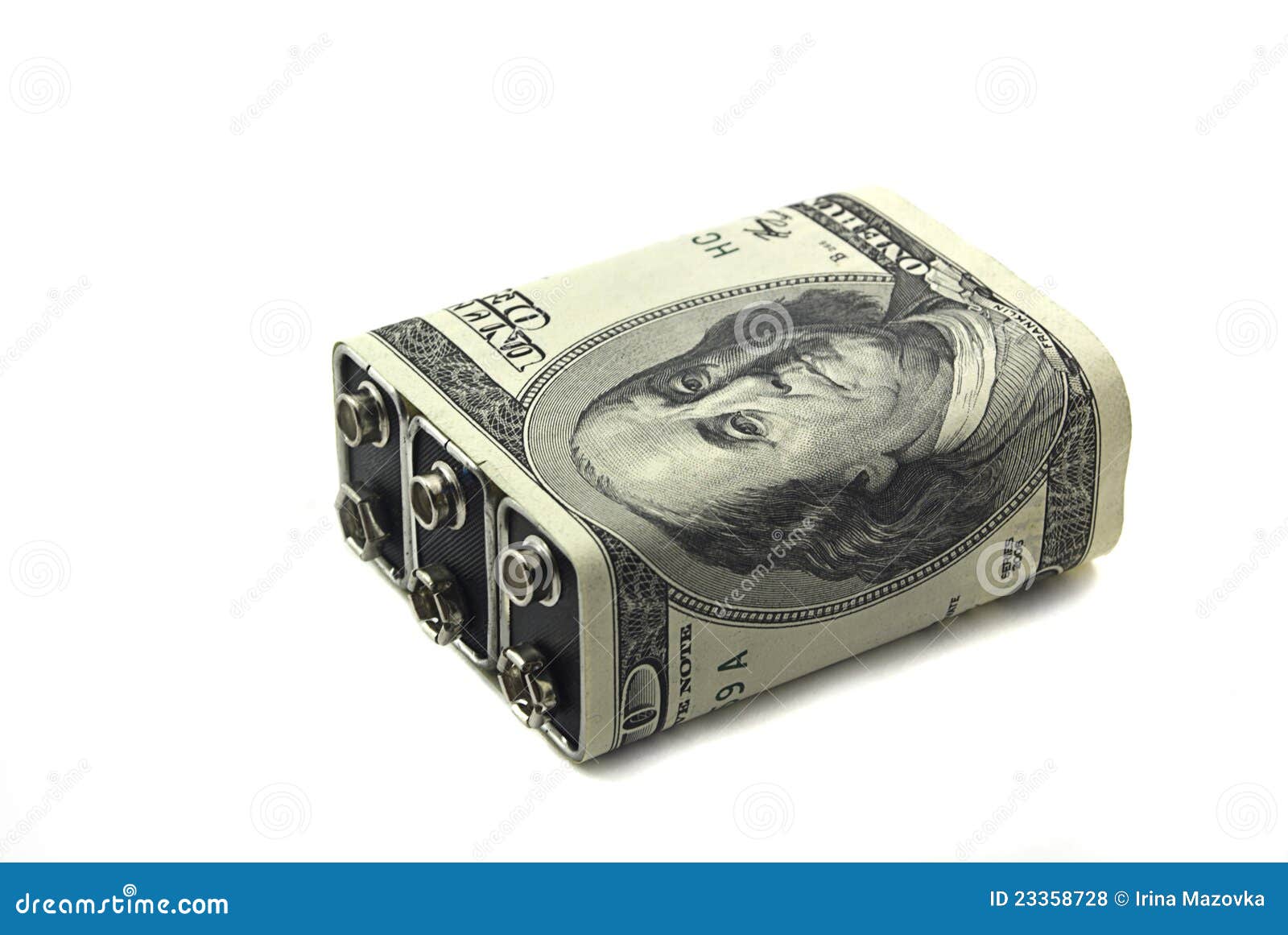 Battery twisted into money stock photo. Image of objects - 23358728