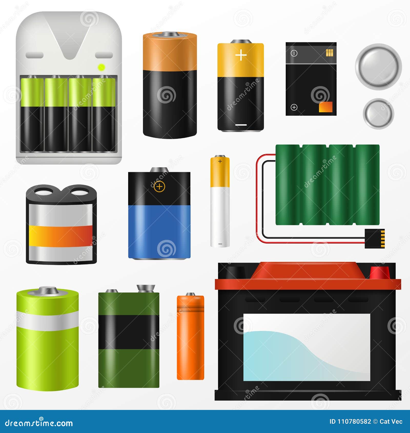 Battery Vector Pile Of Power Alkaline Batteries And Battery-powered Or ...