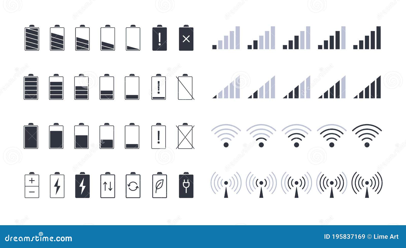 Battery and Wifi Signal Icons. Editable Stroke. Smartphone Charge and ...