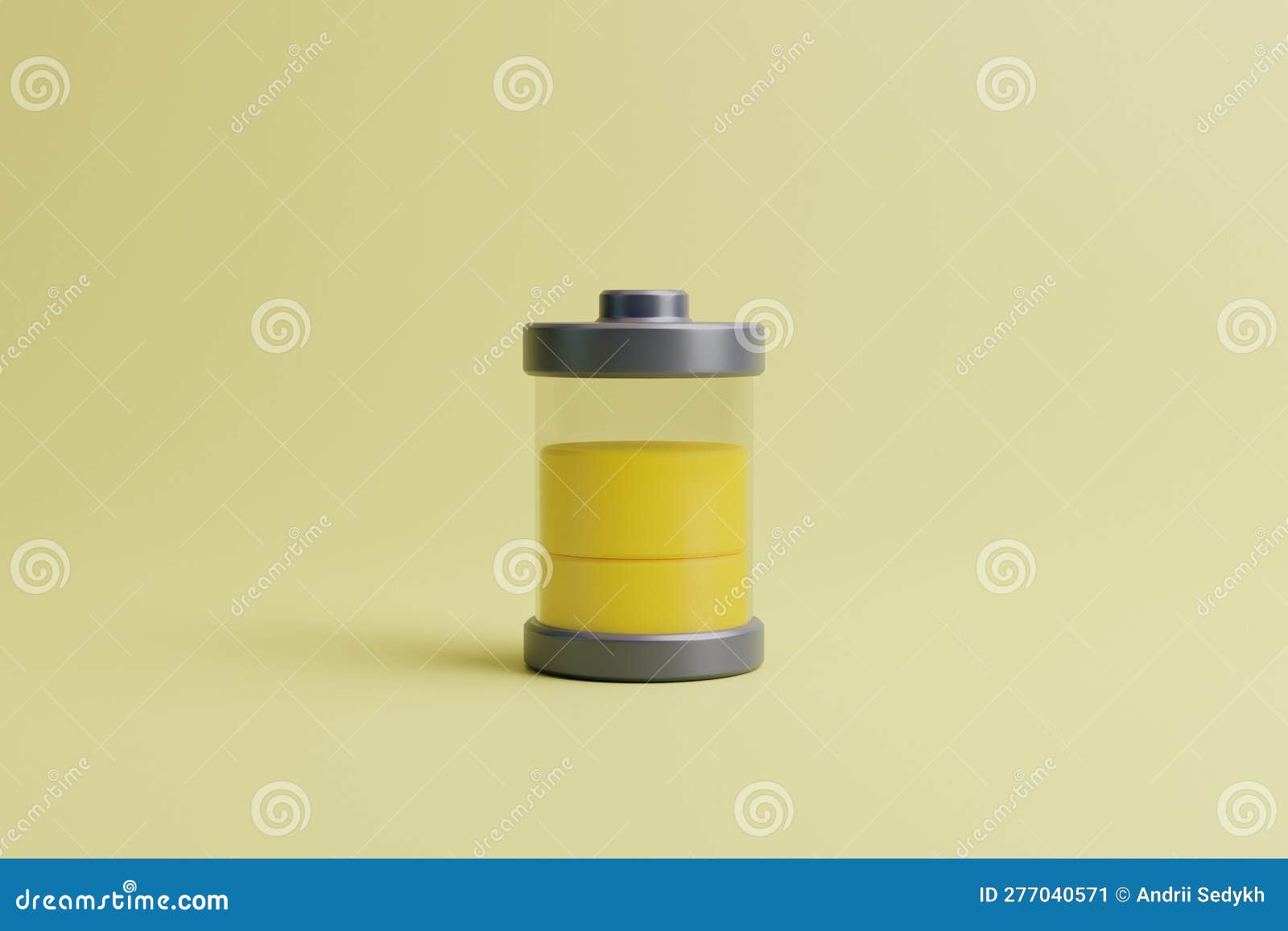Battery with Yellow Level Indicator on Light Yellow Background Stock ...