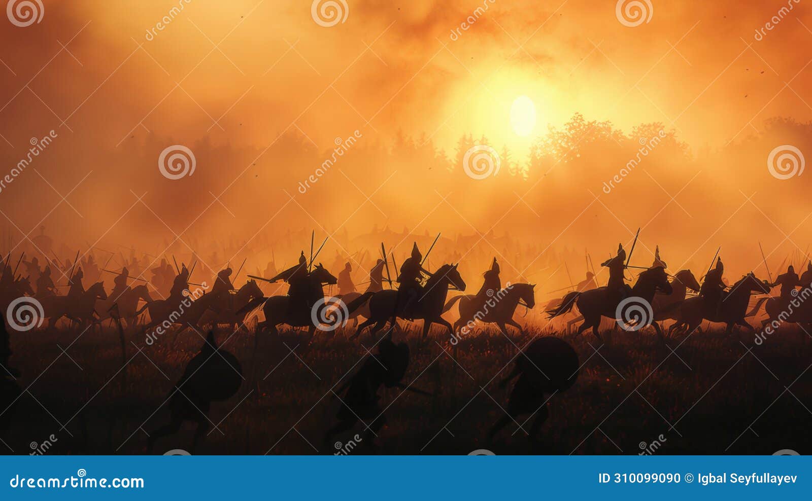 Sea Battle At Sunset Illustration Royalty-Free Stock Photo ...