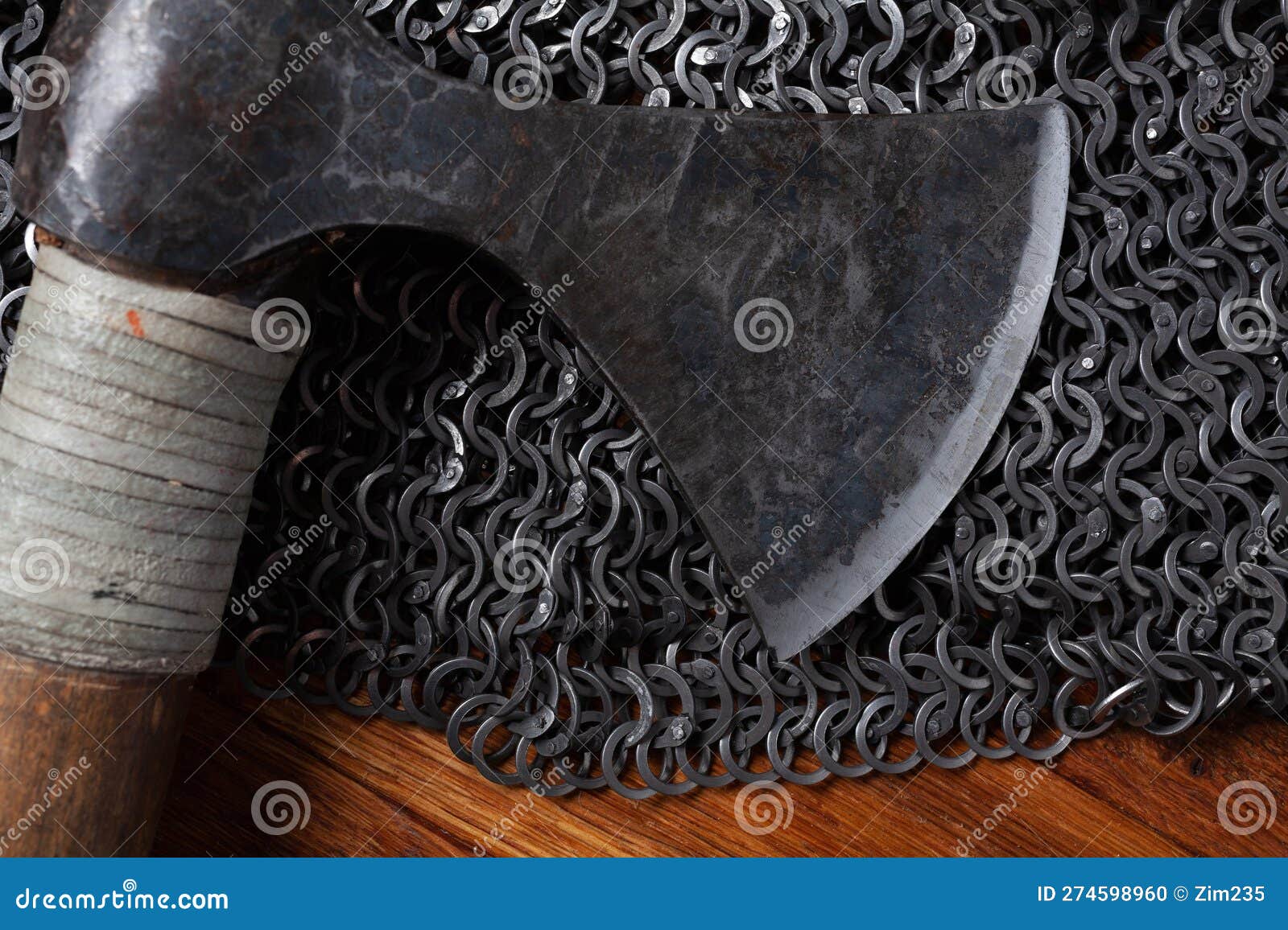 Battle Axe on Chain Mail Armor Stock Photo - Image of medieval, viking ...