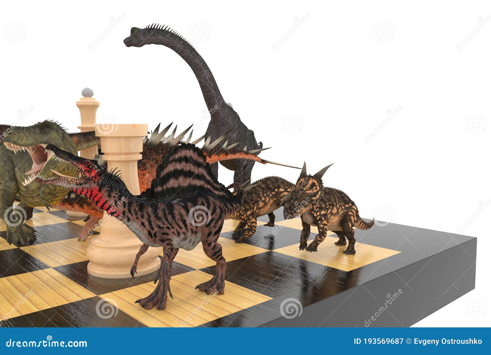 The Battle of Dinosaurs with Chess on a Chessboard Stock Illustration ...