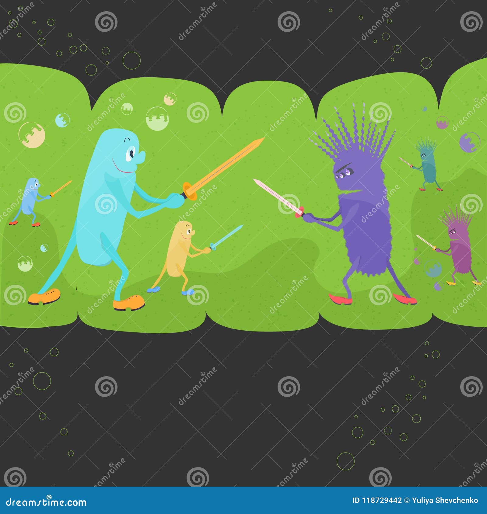 Microbial Environment Icons Set, Cartoon Style Vector Illustration ...