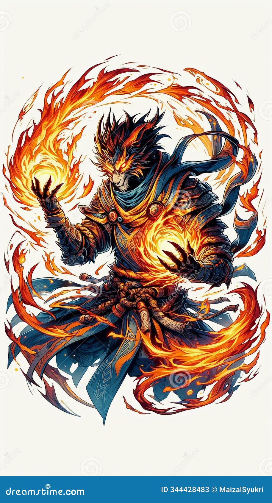 Battle Mage Casting Fire Spell Stock Illustration - Illustration of whitebackground, intense ...