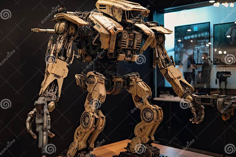 Battle-ready Robot with Weapons Systems and Armor on Display Stock ...