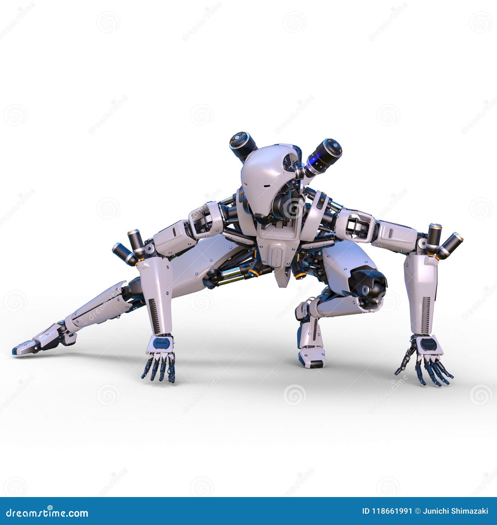 Battle Robot Holding Blaster Or Machine Gun Comic Style Vector ...