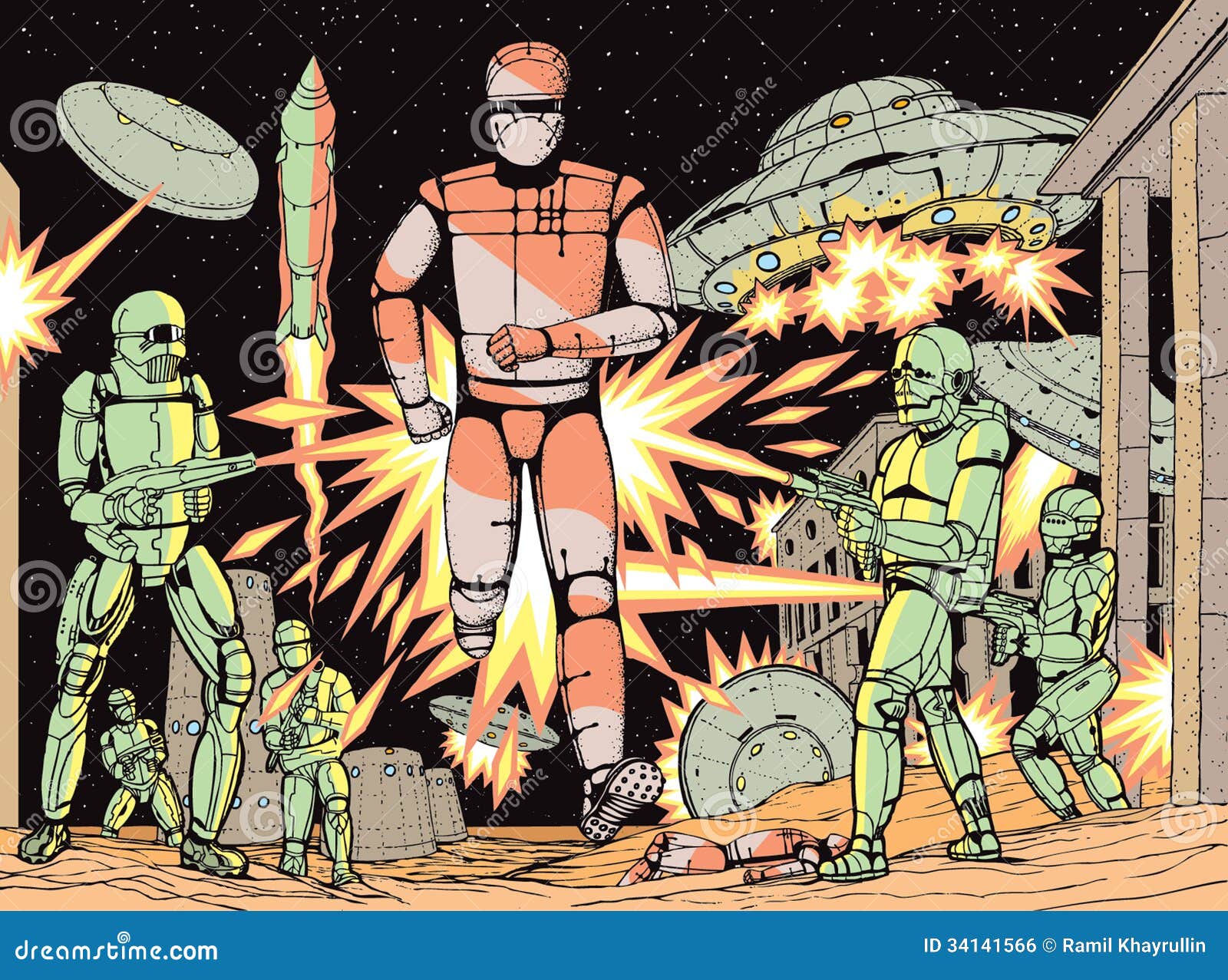 Battle Robots. Cartoon War Machines And Futuristic Soldier Exoskeleton ...