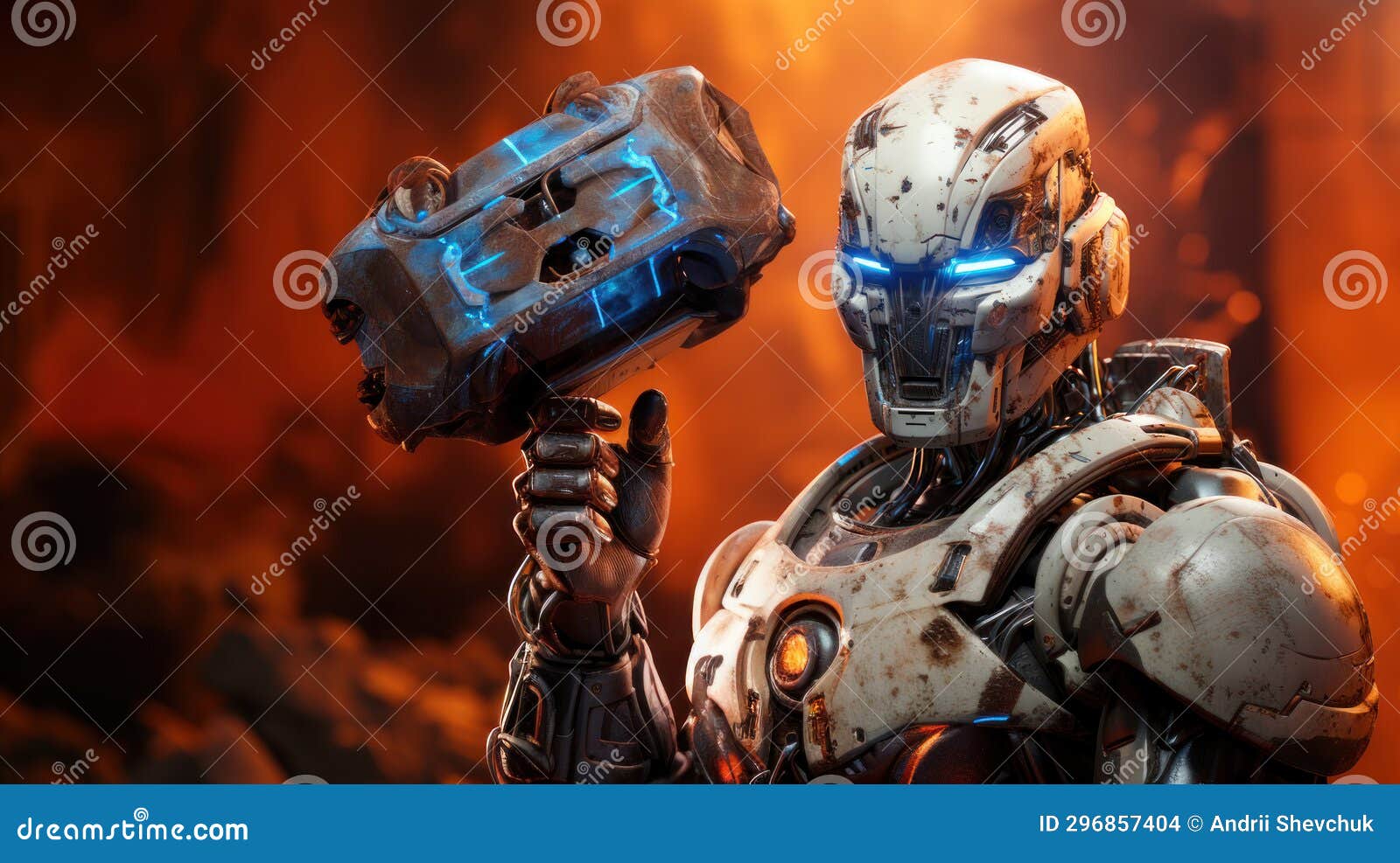 Battle Scene with Cyborg Robot Fighting Stock Illustration ...