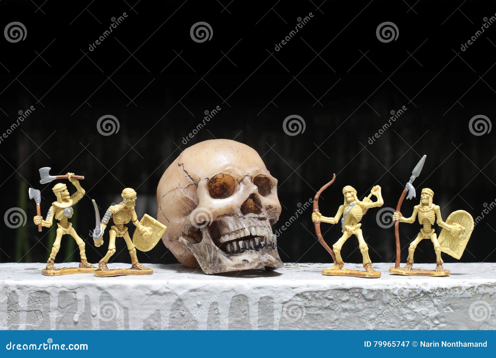 Battle Skeleton with Human Skull in Night Time, Still Life Style Stock ...
