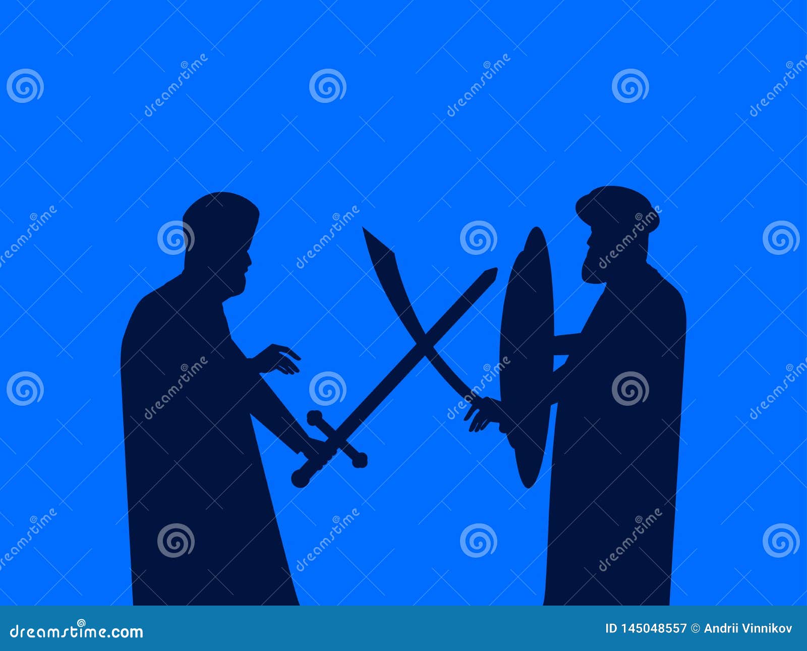 The Battle of Swords. Silhouette of Two Men Beating on Swords. Medieval ...