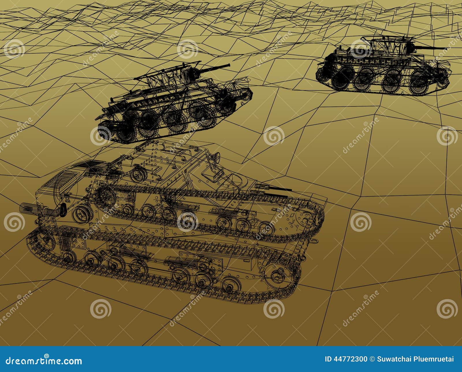 Battle Tank on Sand Wire Frame Stock Illustration - Illustration of ...