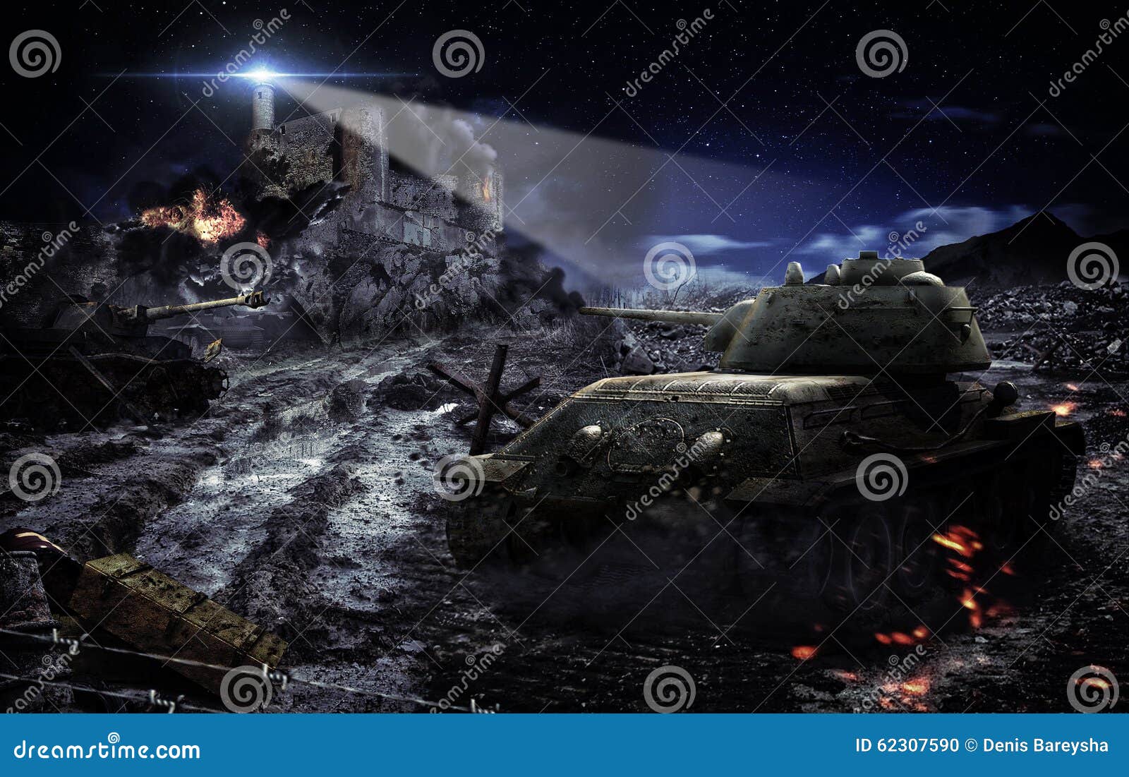 Battle tank scene stock illustration. Illustration of building - 62307590
