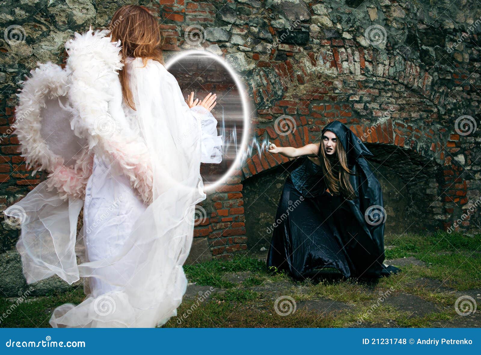 Battle between the Witch and an Angel Stock Photo - Image of divine ...